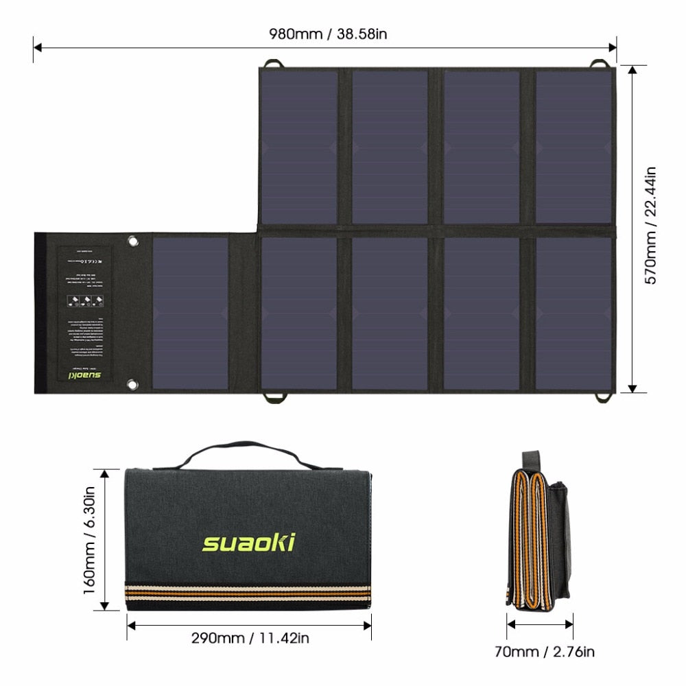 Suaoki 60W Solar Panel 5V USB and 18V DC Output Portable Foldable Powe ...